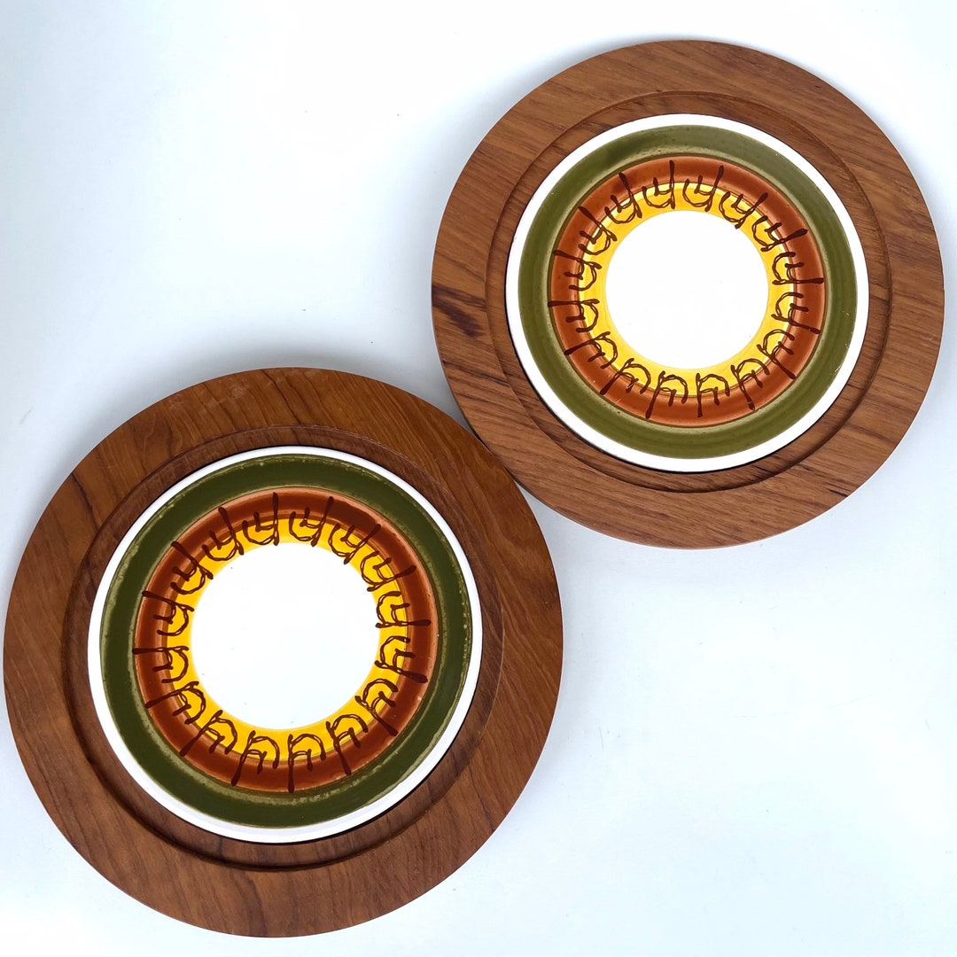 Pair 1960s Teak & Ceramic Cheese Trays: Mid-century Modern Appetizer ...