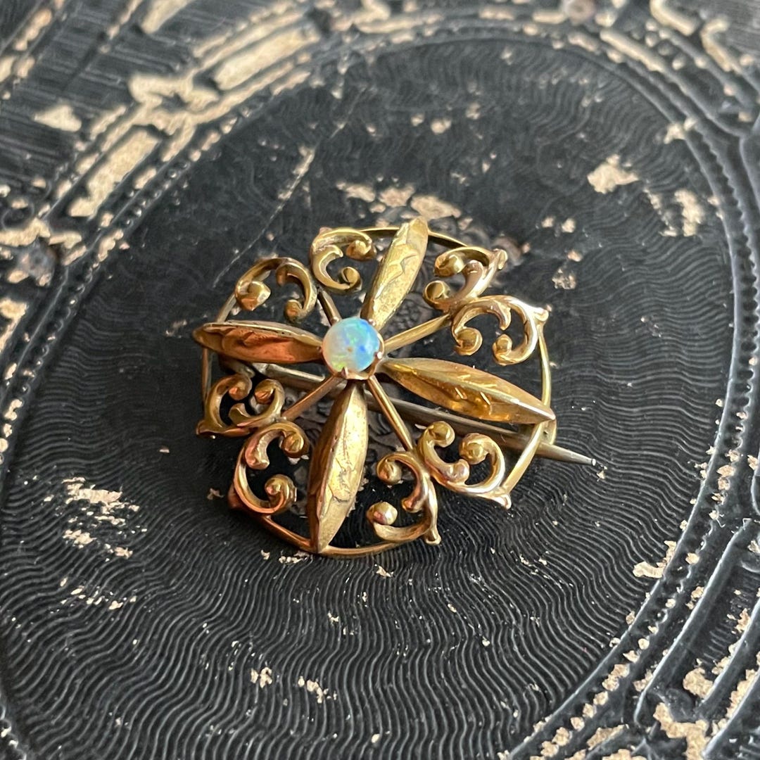 Victorian 10 Karat Yellow Gold and Fiery Opal Pin or Brooch, C1800’s ...