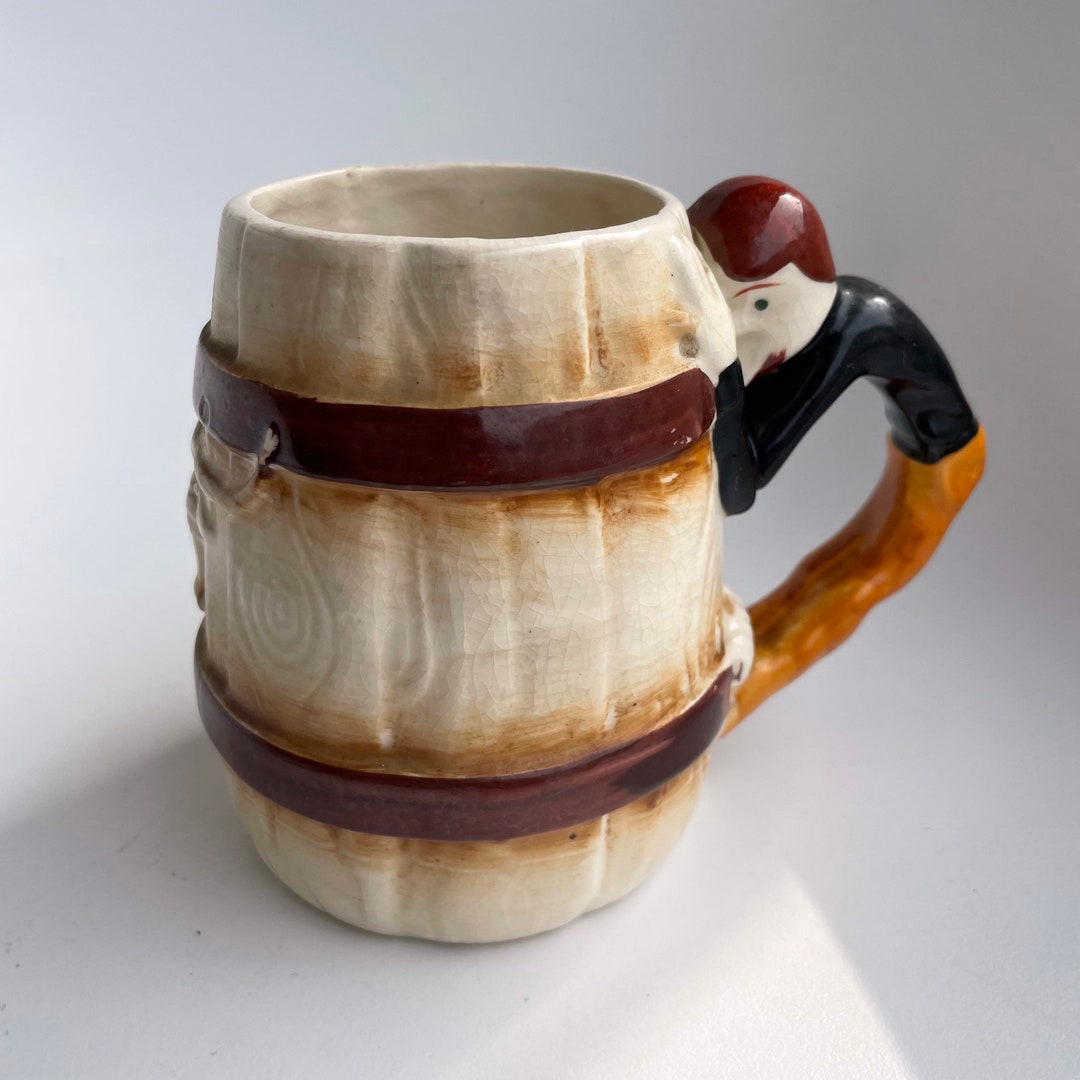 Hillbilly & Longhorn Cattle Barrel Mug Occupied Japan Mid Century Beer ...