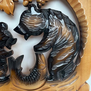 Vintage Japanese Kibori Kuma Mother and Cub Fishing Black Bear Carved ...