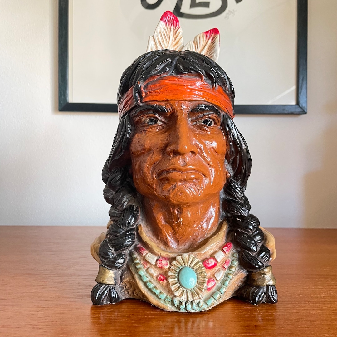 1966 Native American Indian Plaster Bust Statue, Universal Statuary ...