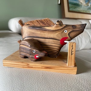 Japanese Folk Art Cryptomeria Inoshishi Boar Pig and Piglet Baby- Cedar ...