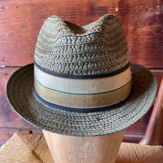 Rare! 60’s Olive Green Summer Straw Fedora. Surf Fash… - Gem