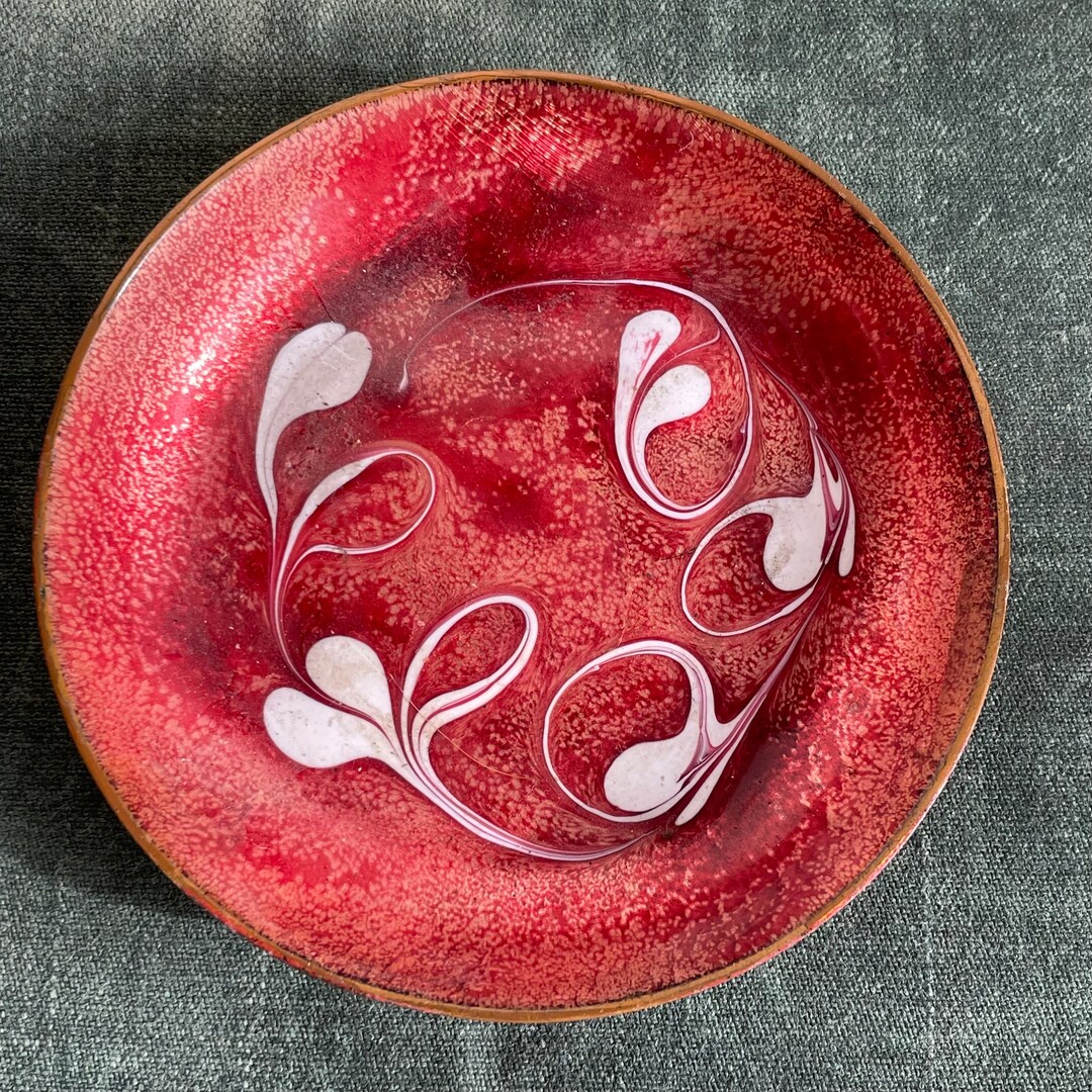 Modernist Enamel on Copper Dish by Butte Copper Co. Montana , Butter Pat Dish, Tealight Holder ...