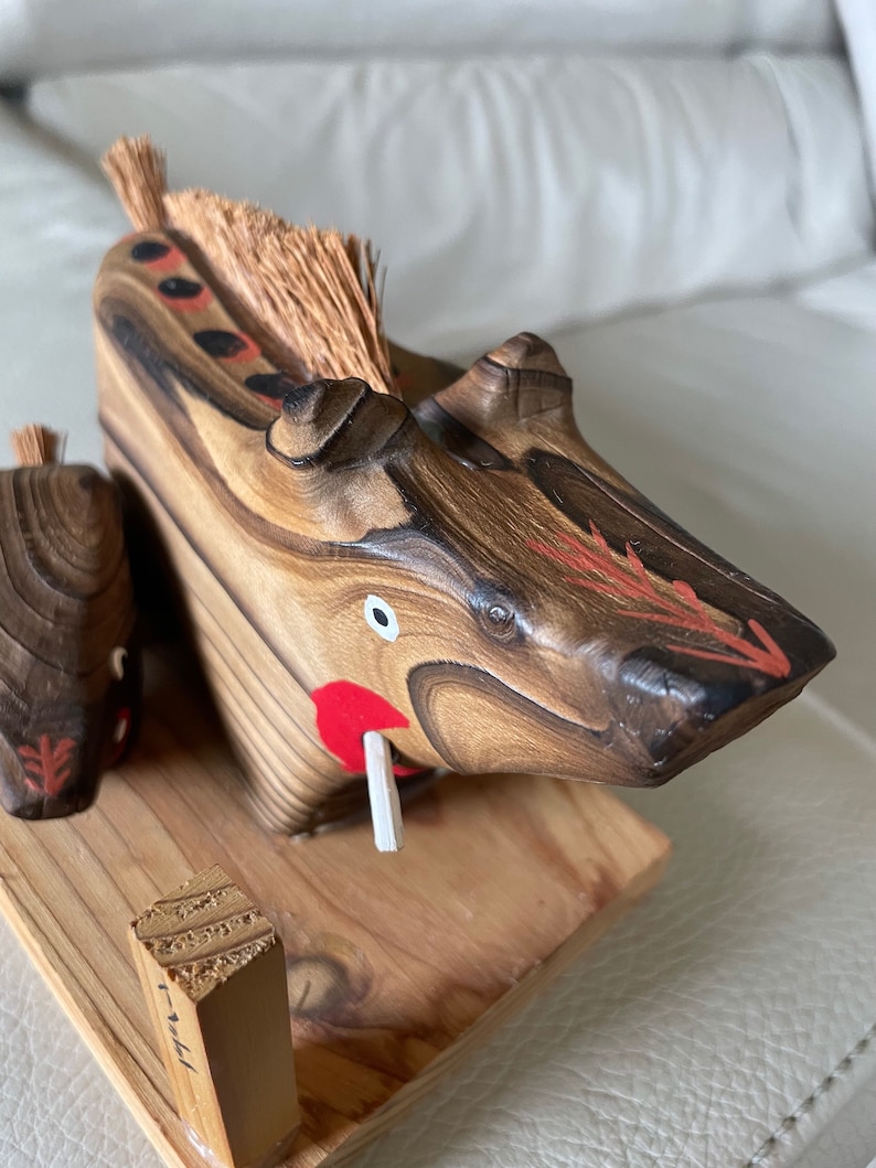 Japanese Folk Art Cryptomeria Inoshishi Boar Pig and Piglet - Etsy