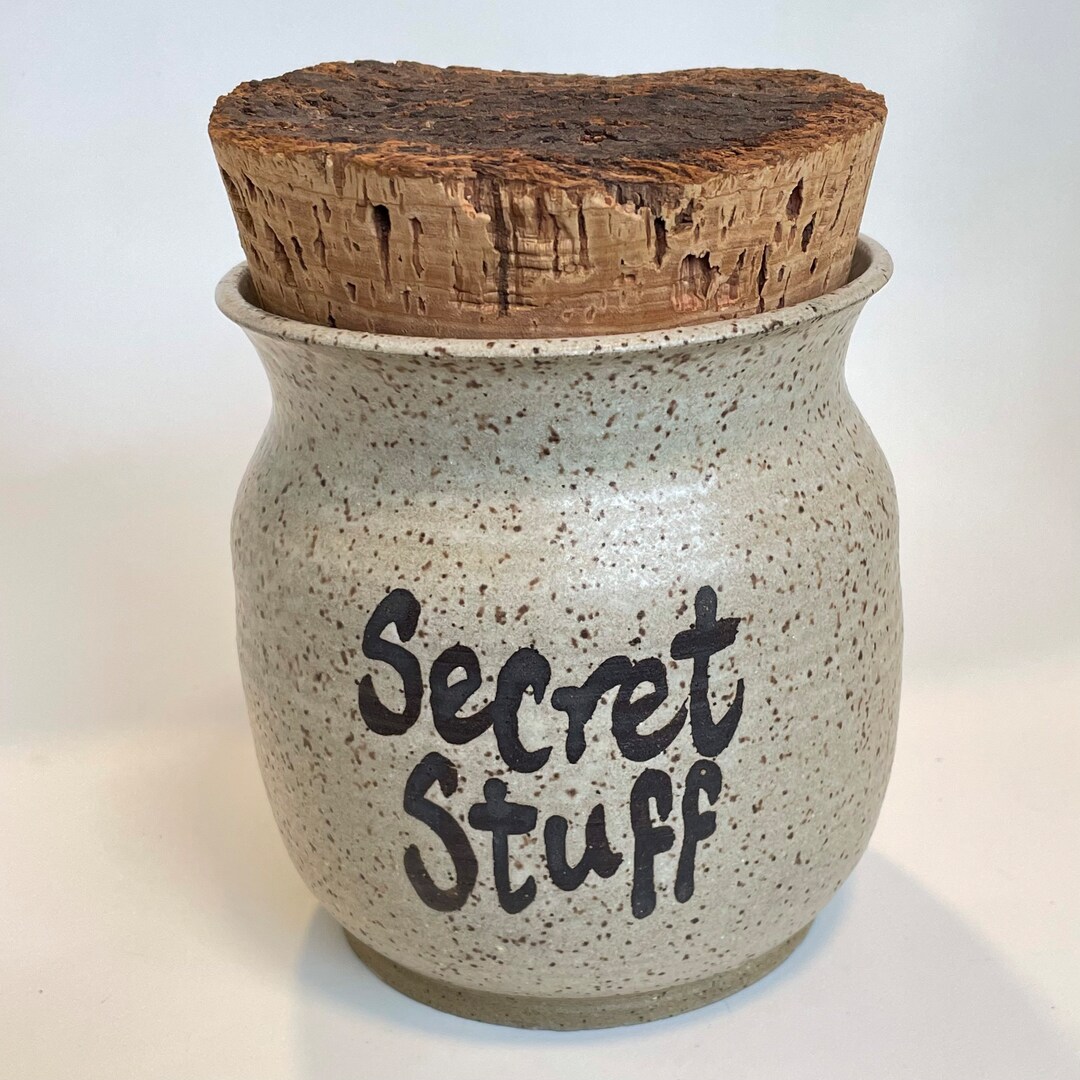 Large Art Pottery SECRET STUFF Container or Pot With Large Natural Cork ...