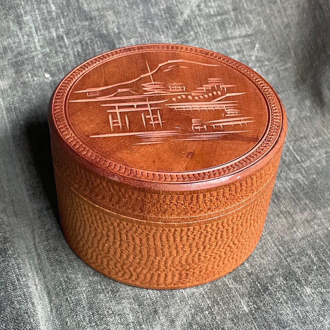 1950’s Round Wooden Lidded Box - Made in Mid Century Japan - Souvenir ...
