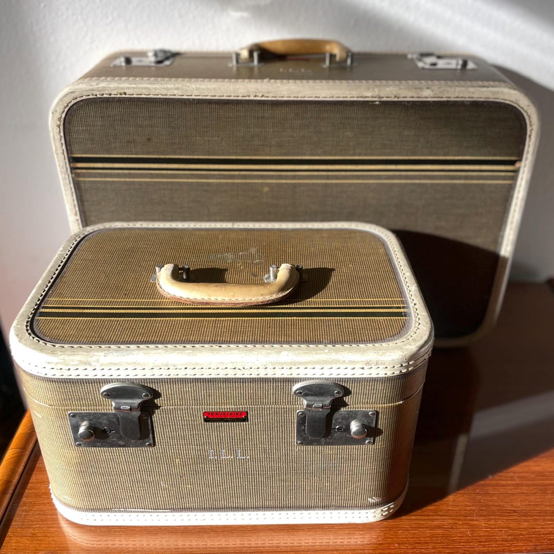 1930s Travelaire Tweed Luggage Set, Vintage Suitcase Vanity, Train Case ...