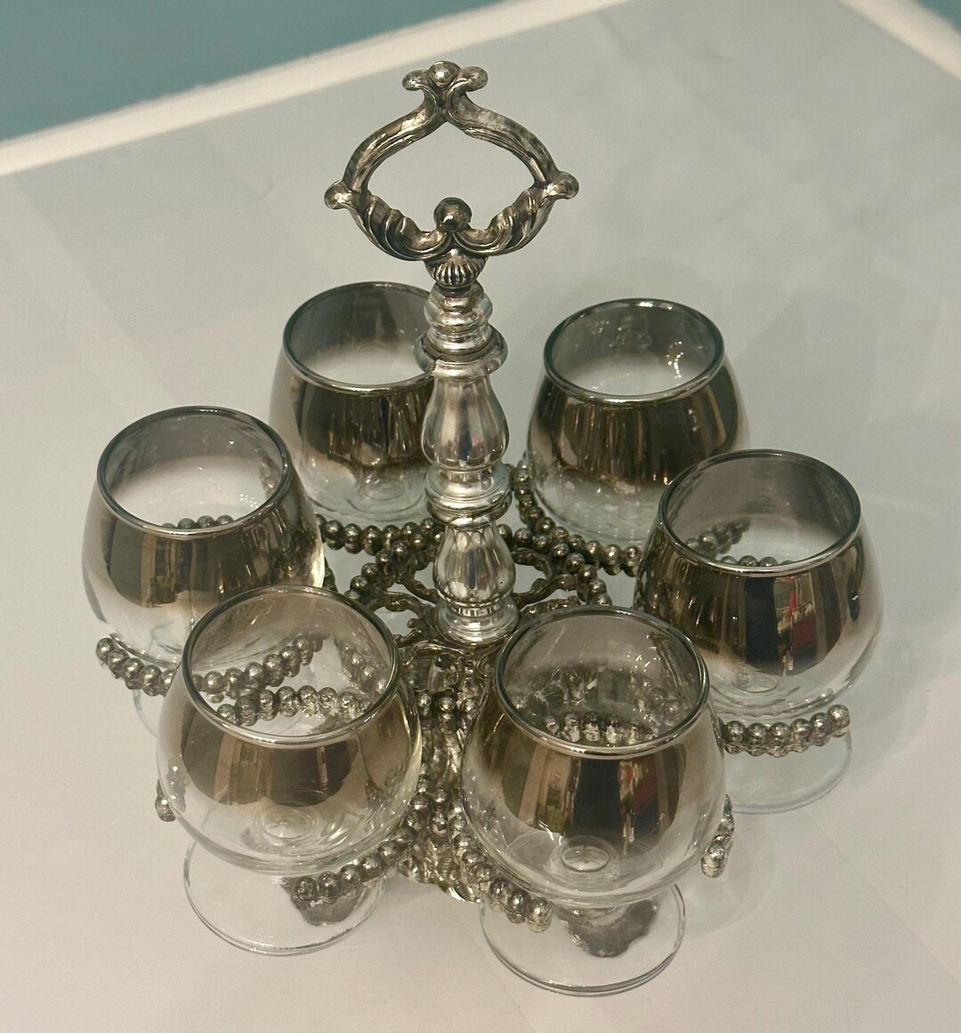 Vintage Dorothy Thorpe Style Brandy Glasses With Metal Caddy-1970. Set ...