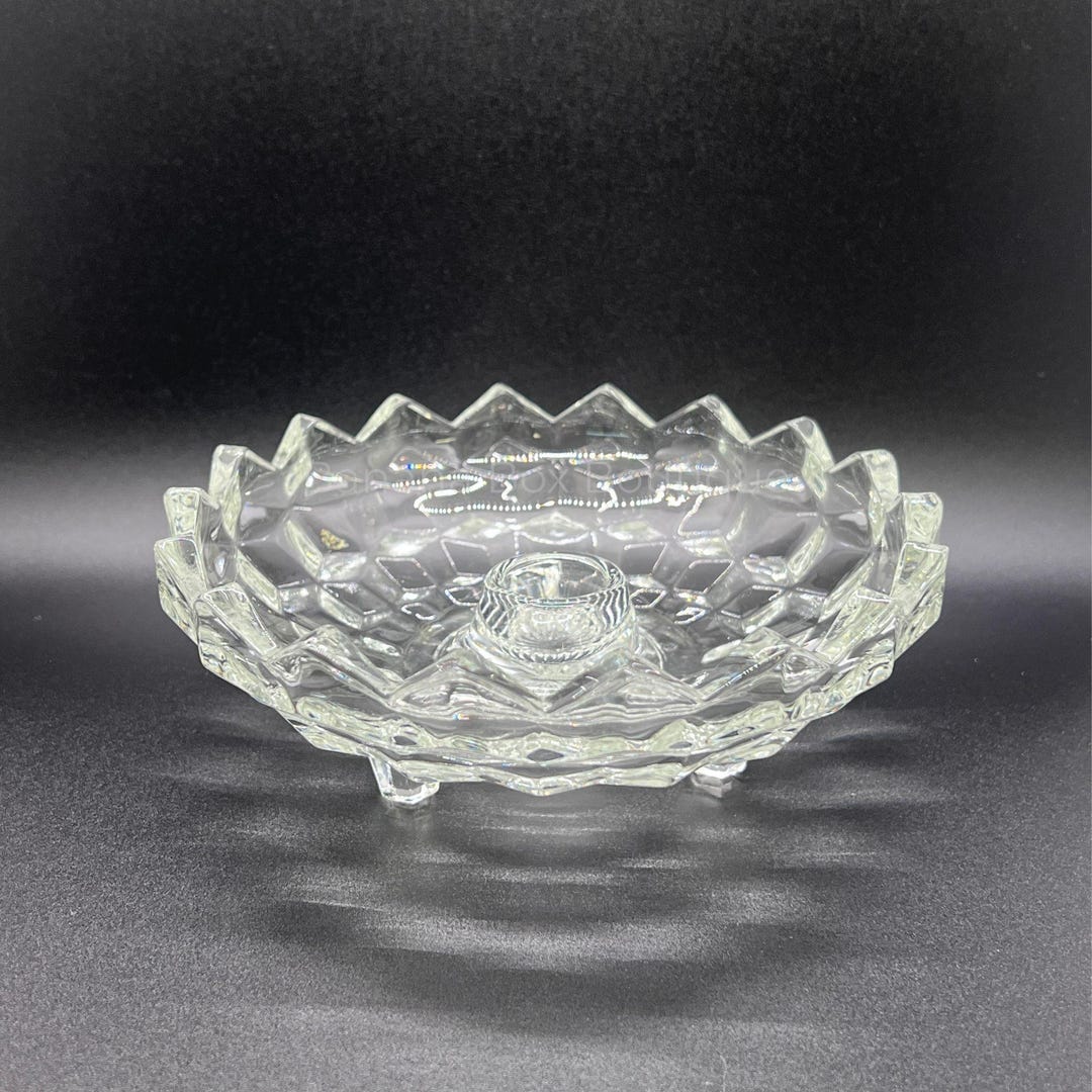 Vintage Pressed Glass Cube Pattern Candle Bowl - Etsy
