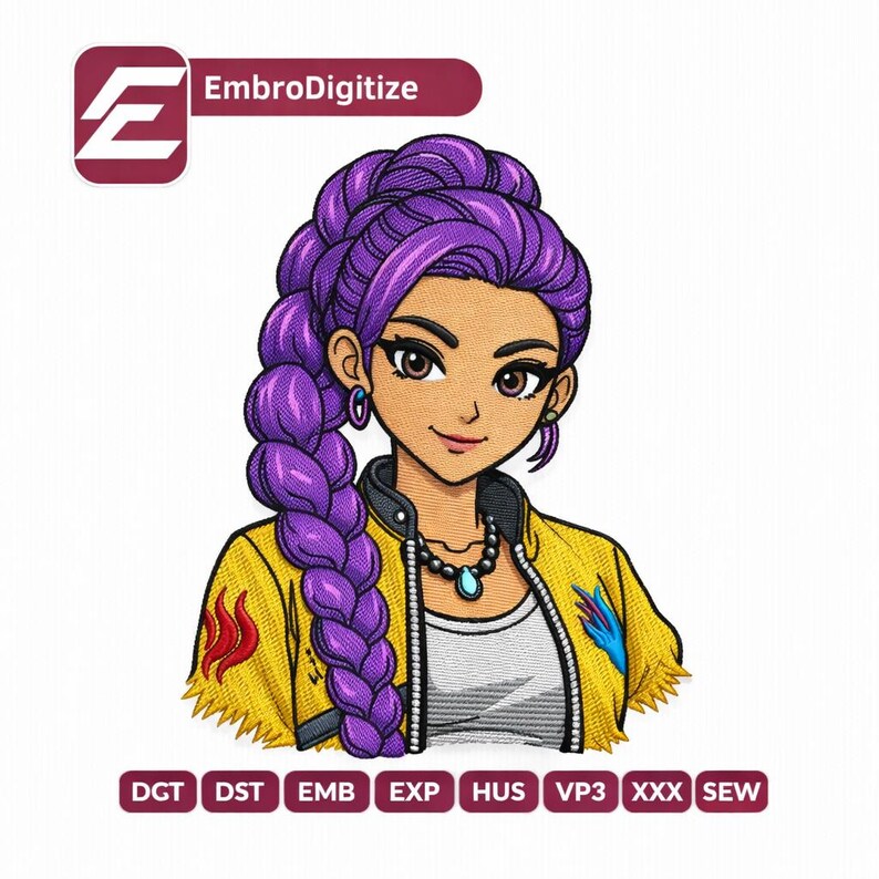 Huntrix Anime Girl Embroidery Design | Purple Braid (digital Download ...