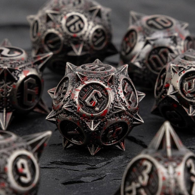 Bloody Spike Metal Dnd Dice Set | Gray Gothic D&D Dice Gifts for DM RPG ...