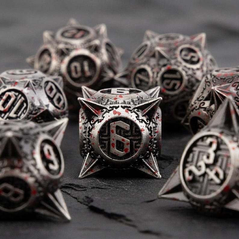 Bloody Spike Metal Dnd Dice Set | Gray Gothic D&D Dice Gifts for DM RPG ...