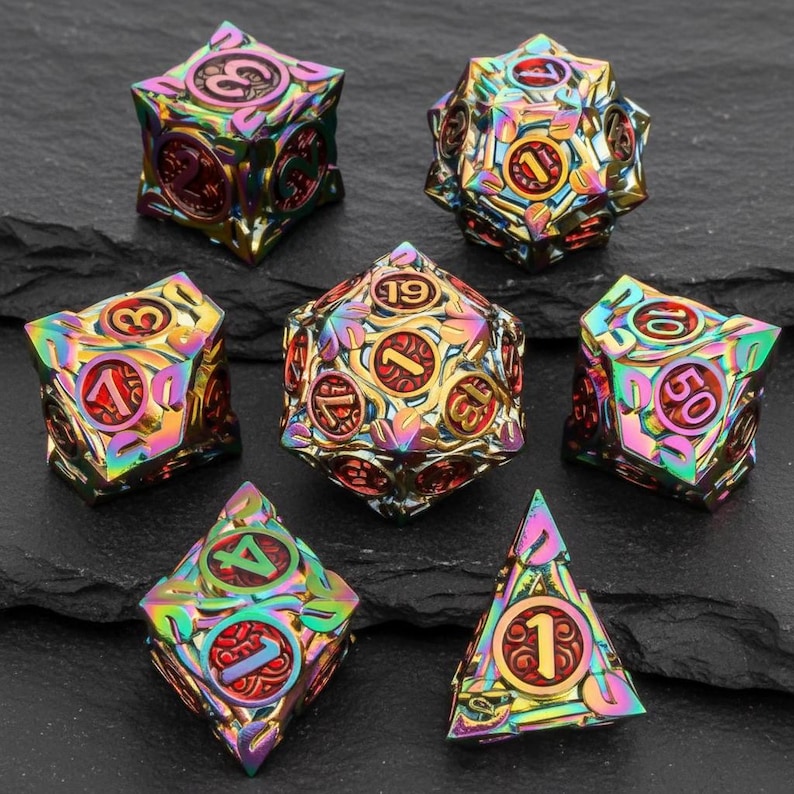 Rainbow Holographic Metal Dnd Dice Set | Spike D&D Dice Gifts for DM ...