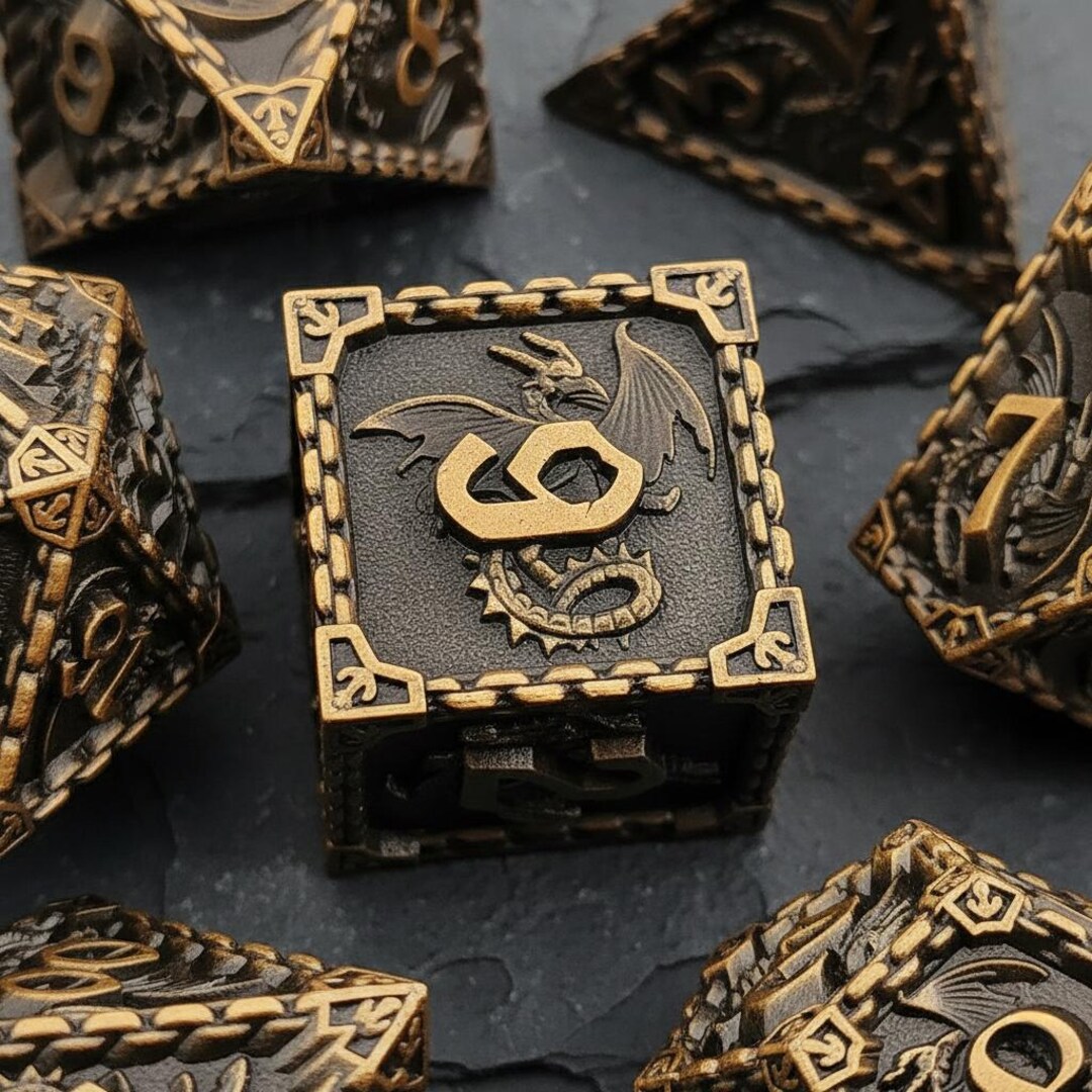 Gold Copper Dragon Metal Dnd Dice Set | Chain D&D Dice Gifts for DM RPG ...