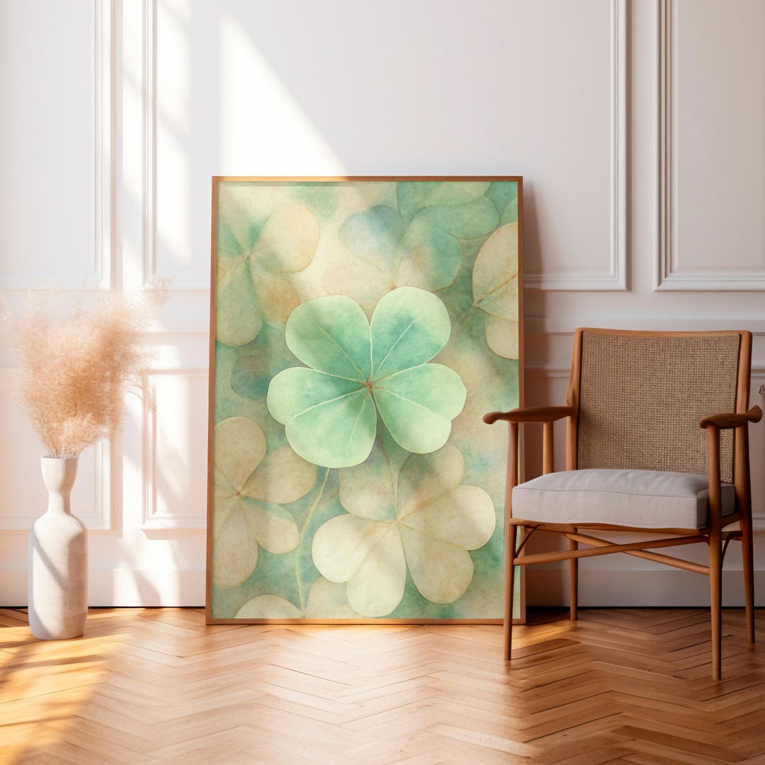 Watercolor Four Leaf Clover Canvas Wall Art | Sage Green Cottagecore ...