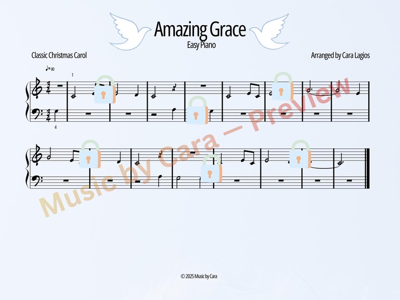 Amazing Grace - Easy Piano Sheet Music | Beginner Christmas Song | PDF ...