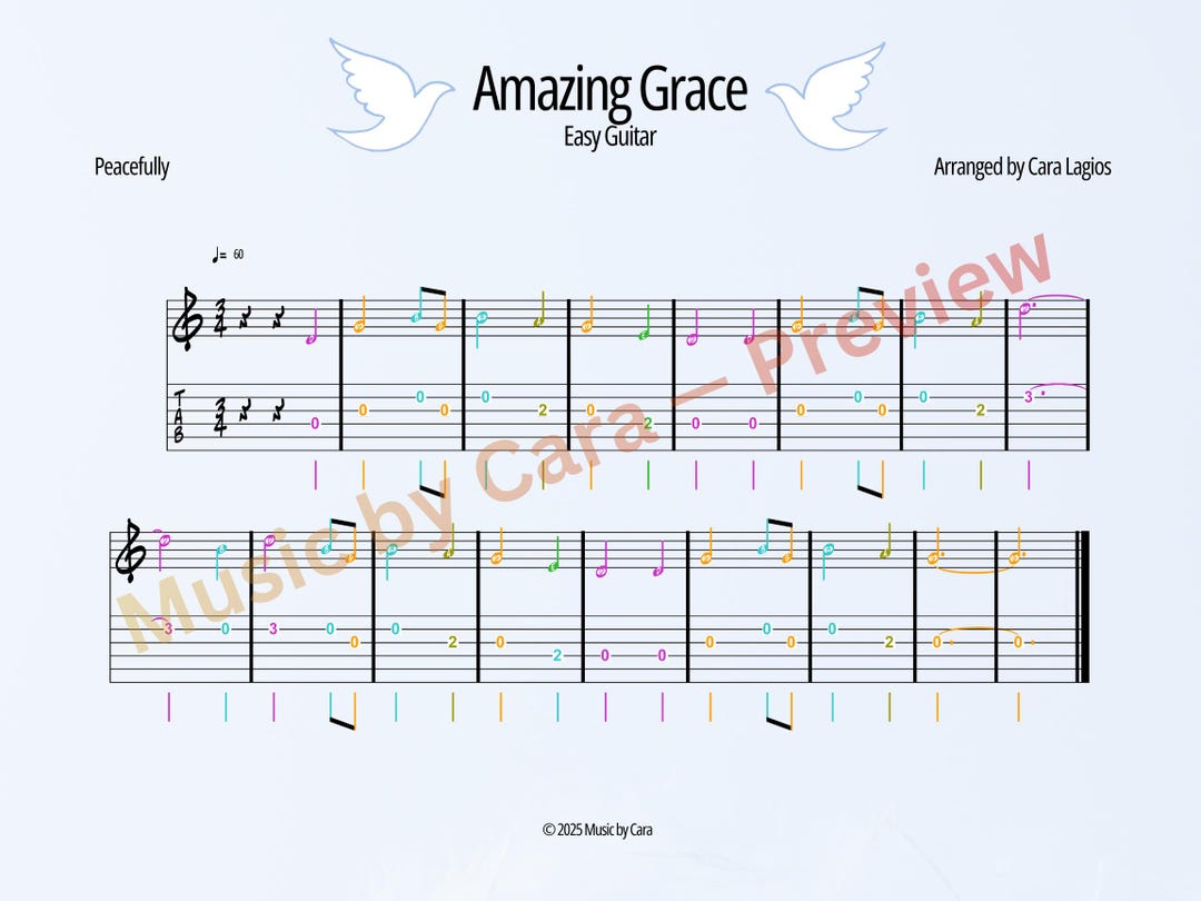 Amazing Grace – Beginner Guitar TAB + Sheet Music | Easy Christmas Hymn ...