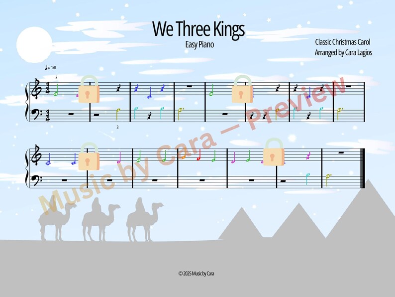 We Three Kings – Easy Piano Sheet Music (beginner-friendly) Color-coded ...
