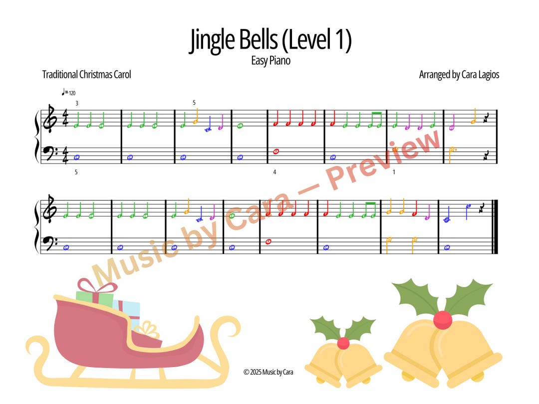 Jingle Bells – Level 1 (easy Piano Sheet Music) | Beginner Christmas ...