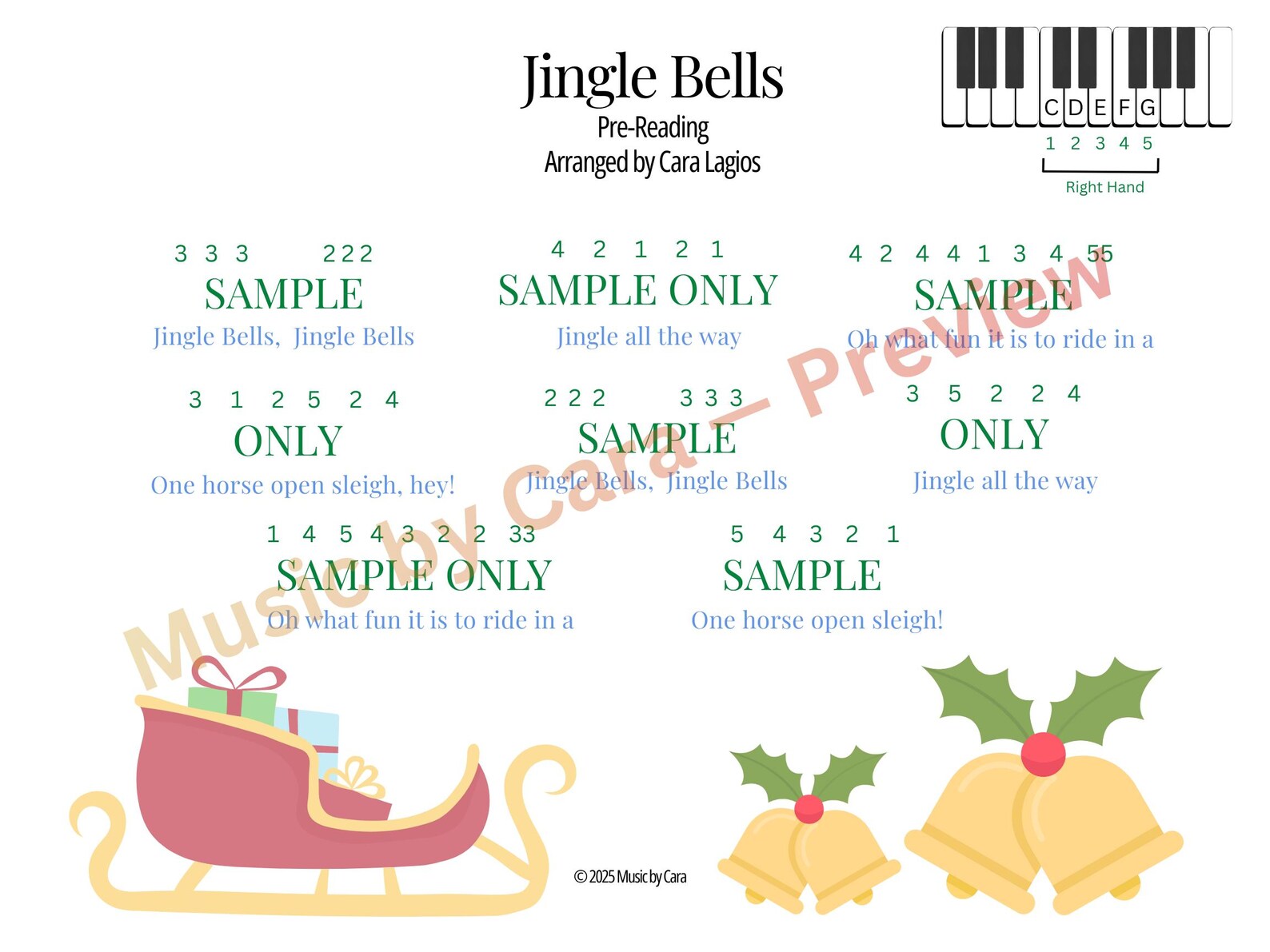 Jingle Bells – Pre-reading | Easy Piano Sheet Music | Beginner ...