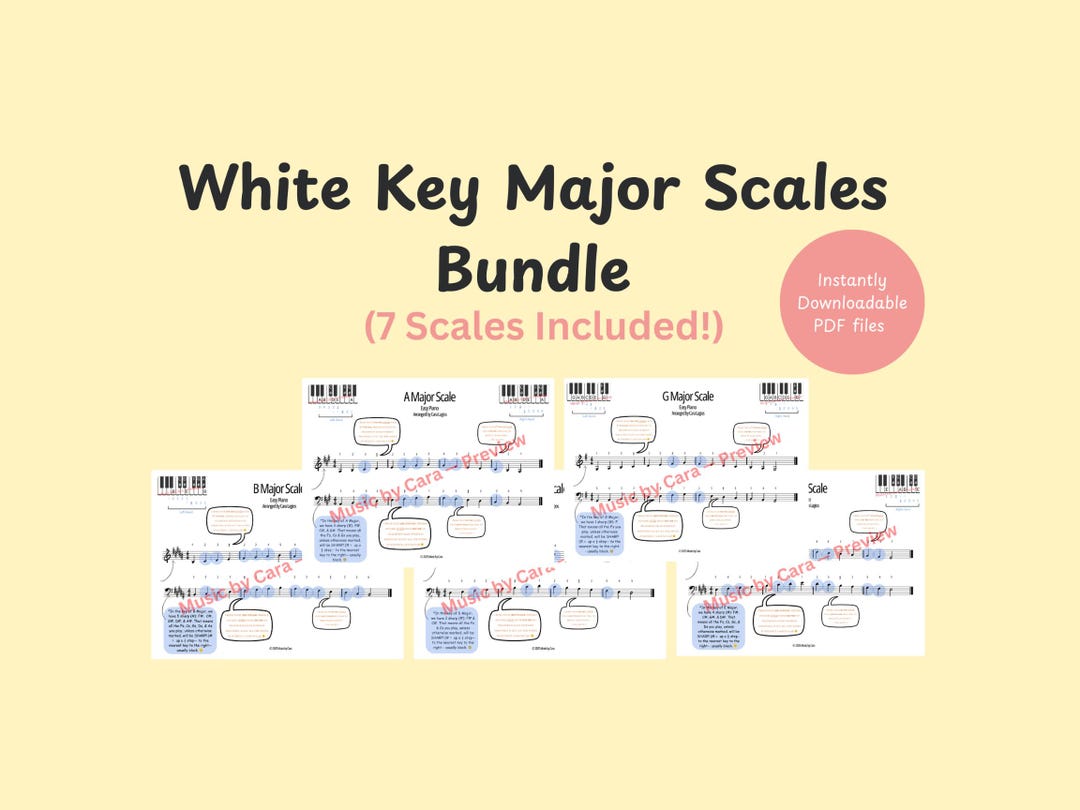White Key Major Scales | Easy Piano Bundle | on Staff - Etsy Australia