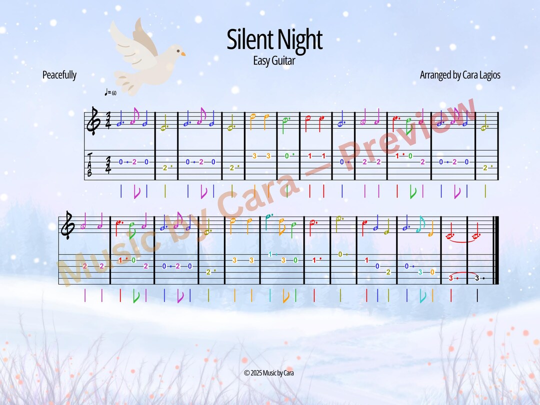 Silent Night | Beginner Guitar Sheet Music + TAB | Christmas PDF ...