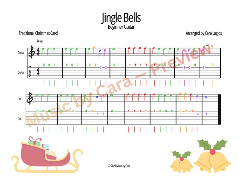 Jingle Bells – Beginner Guitar TAB (easy Christmas Sheet Music, PDF ...