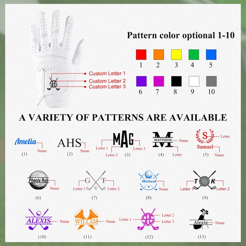 Custom Monogram Golf Glove Set,breathable PU Leather Glove for Men ...