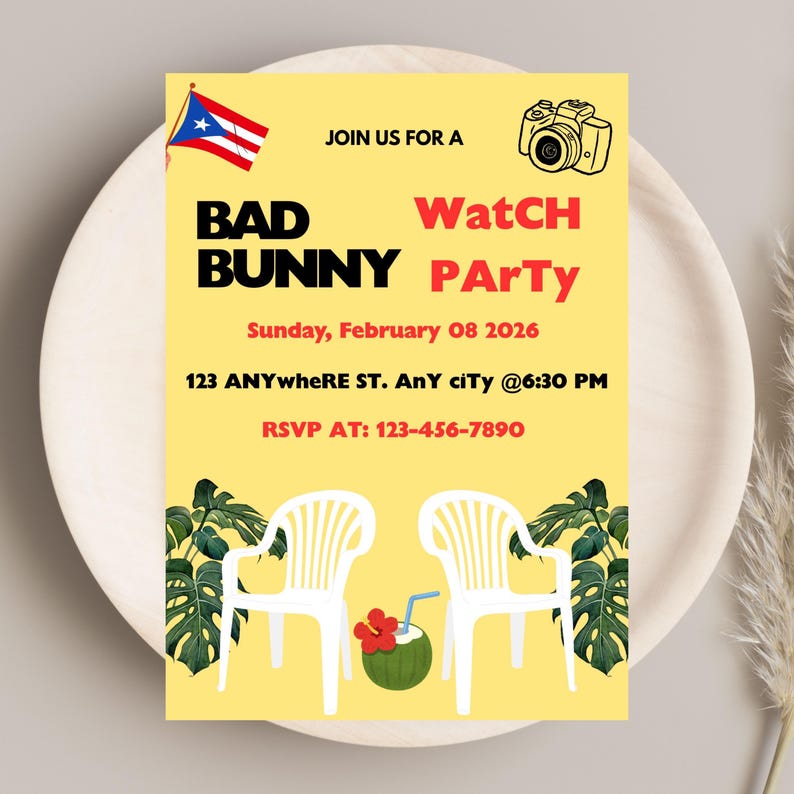 Bad Bunny Inspired Super Bowl LX Watch Party Invitation⎢football Game ...