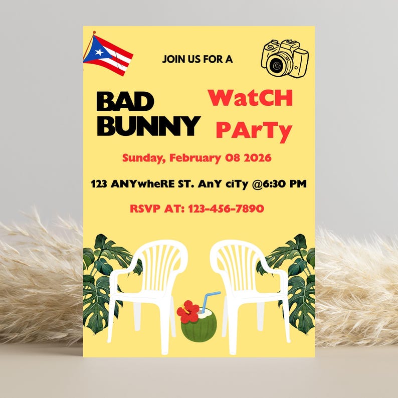 Bad Bunny Inspired Super Bowl LX Watch Party Invitation⎢football Game ...