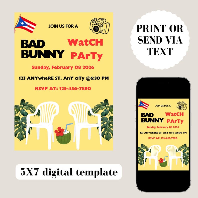 Bad Bunny Inspired Super Bowl LX Watch Party Invitation⎢football Game ...