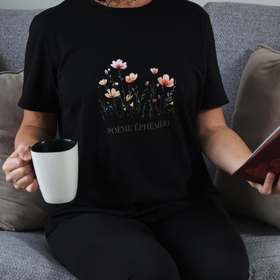 Women’s Floral T-shirt – Watercolor Flowers – Ephemeral Poem – French ...