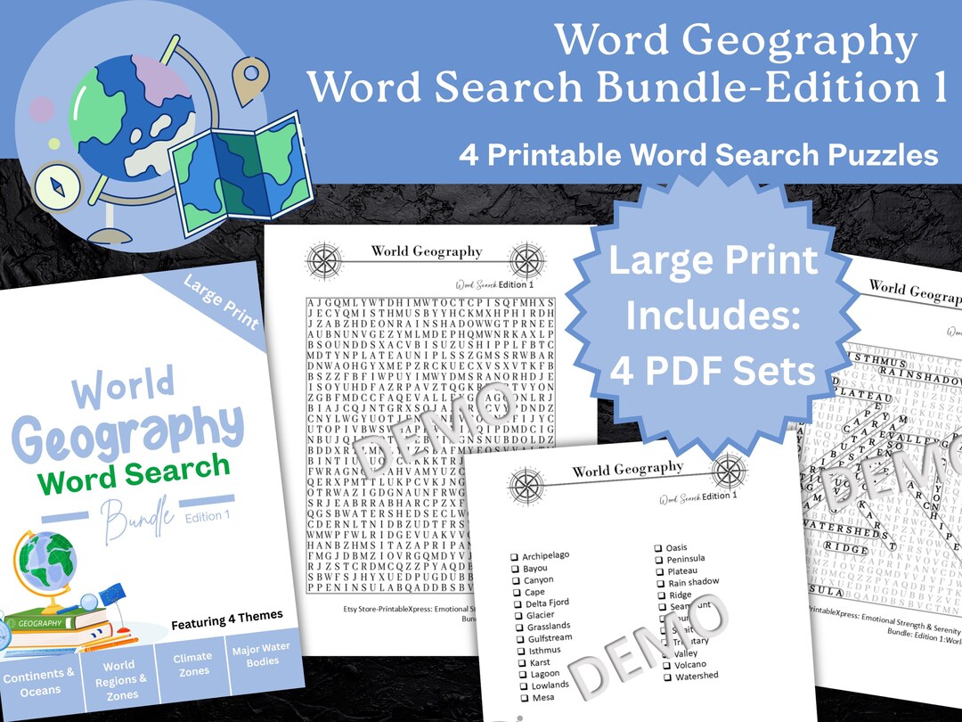 World Geography Printable Word Search Bundle | Geography, Continents ...