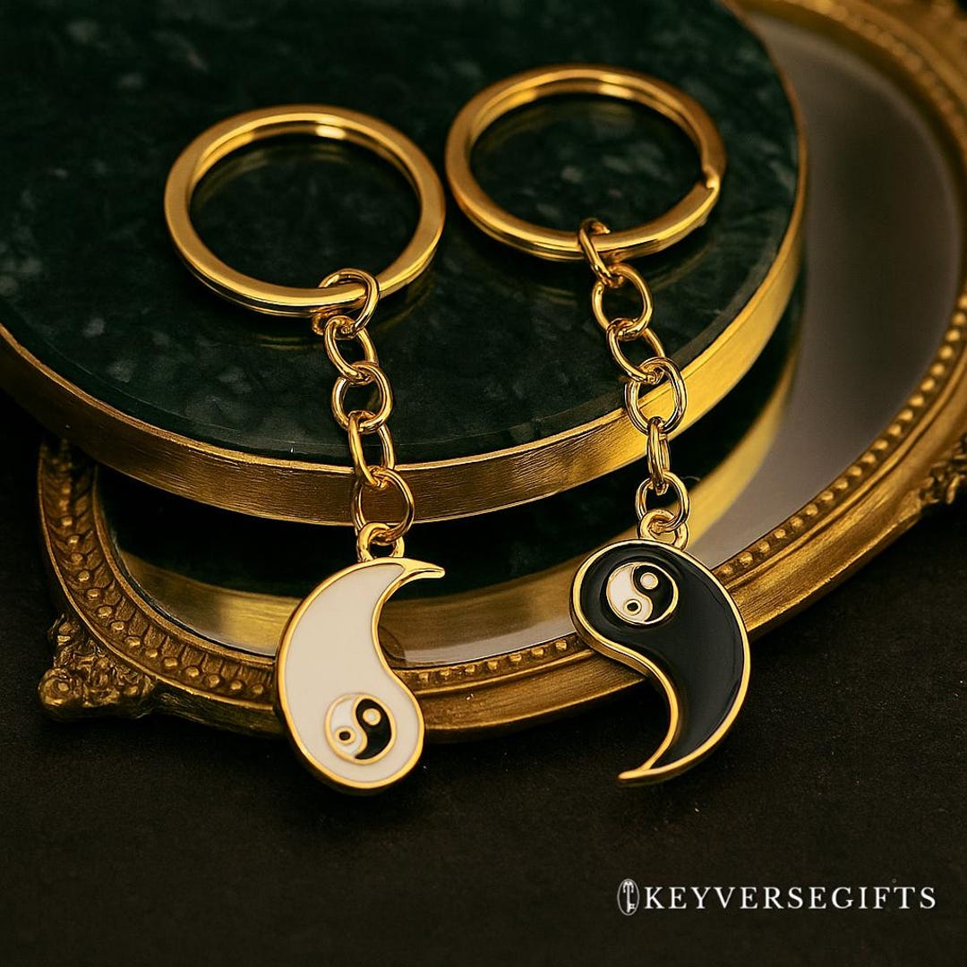 Yin Yang Couple Keychain Set | Gold Plated Matching Charms - Etsy