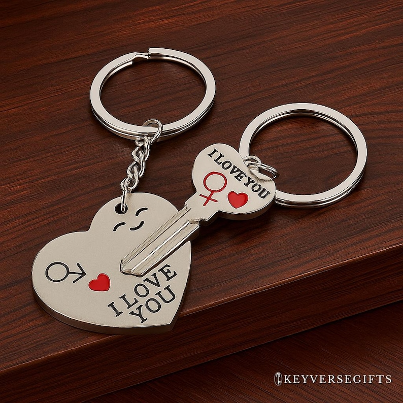 Matching Heart & Key Couple Keychain Set | Anniversary Gift - Etsy