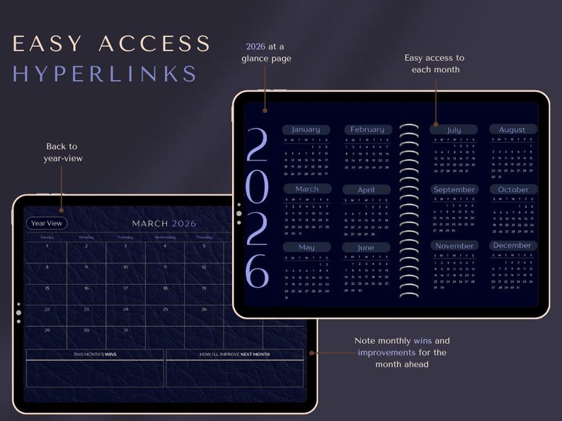2026 Simple Digital Planner & Calendar PDF With Hyperlinks | Moody ...