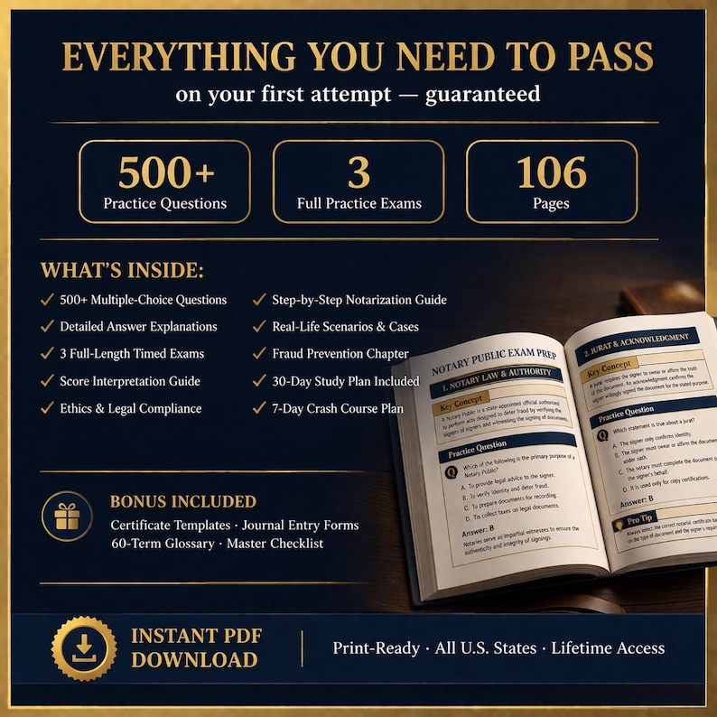 Notary Public Exam Prep Study Guide | 500+ Practice Questions (PDF ...