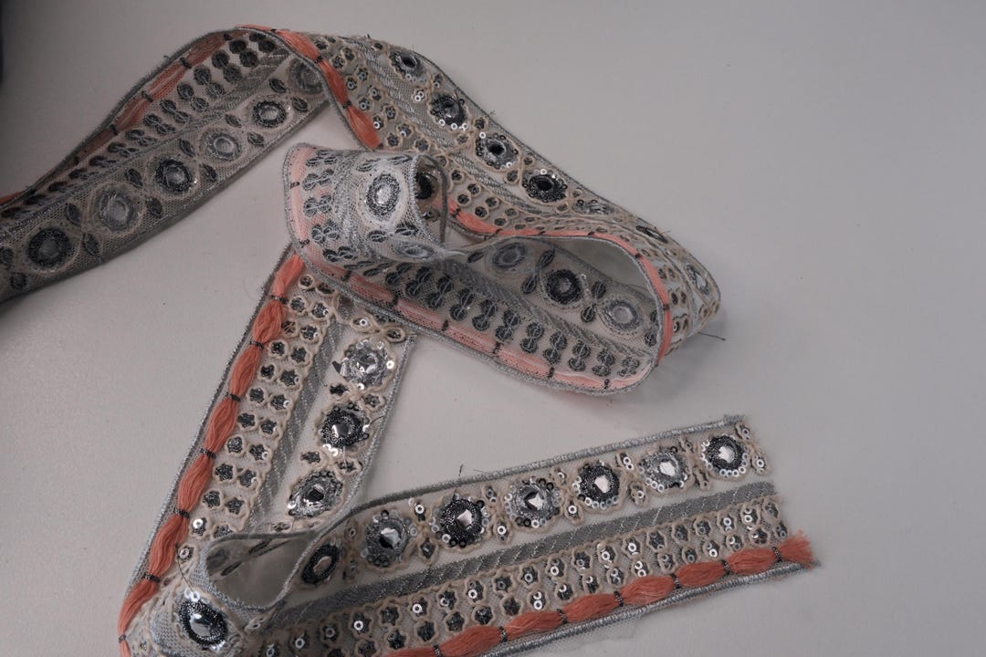 Pink and Silver Embroidered Sequin Trim Sold by the Meter - 6cm or 2.5 ...