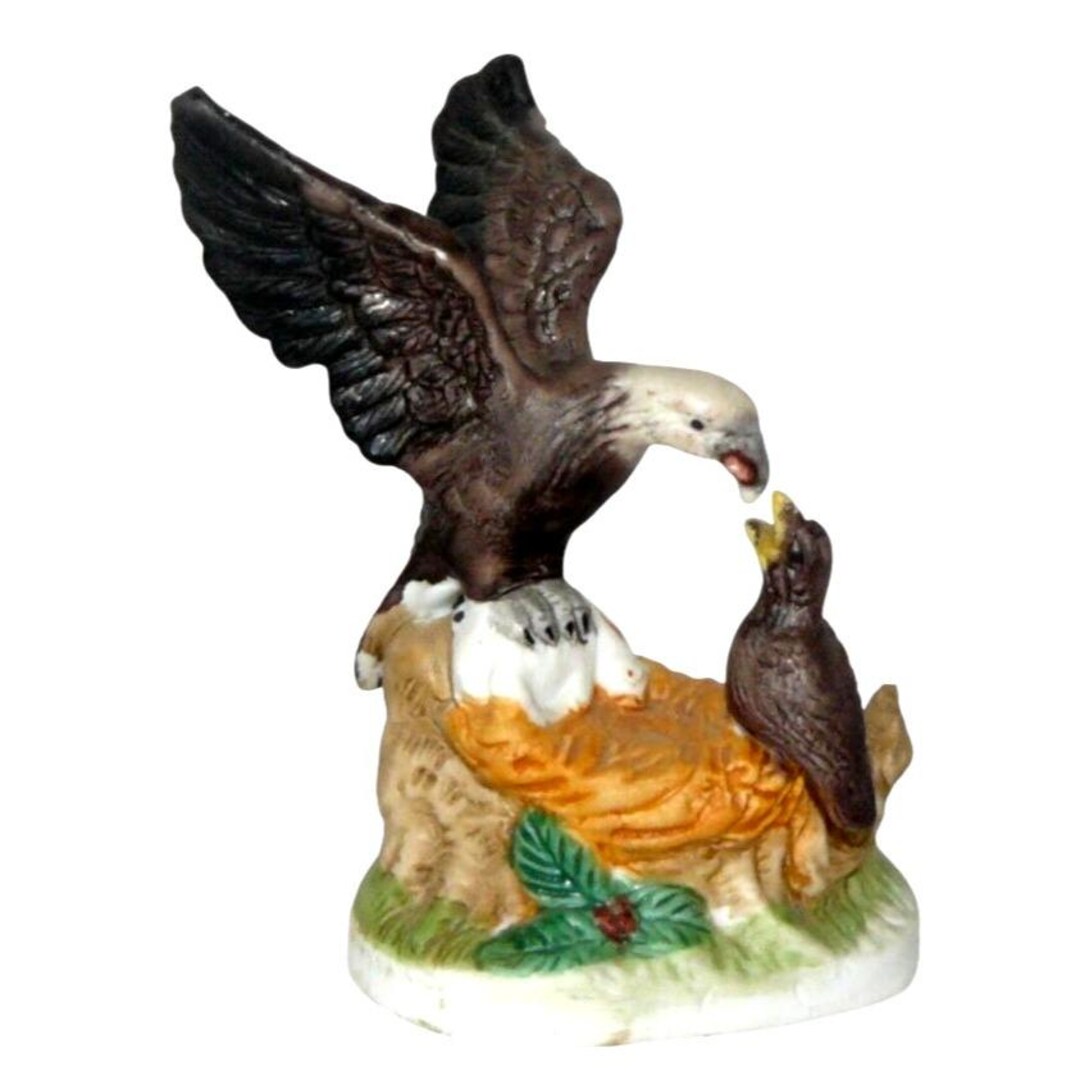 Bald Eagle Feeding Offspring in Nest Bisque Porcelain Figurine Vintage ...