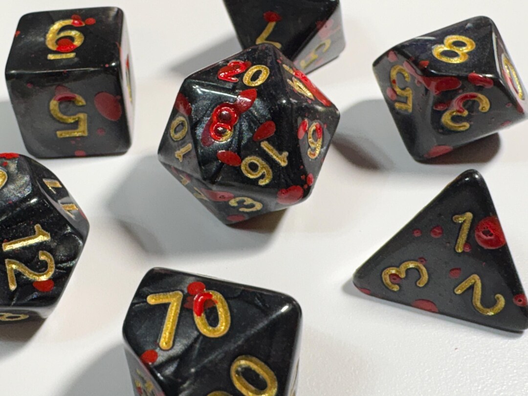 Black Blood Spatter | 7 Piece Dnd Dice Set - Etsy