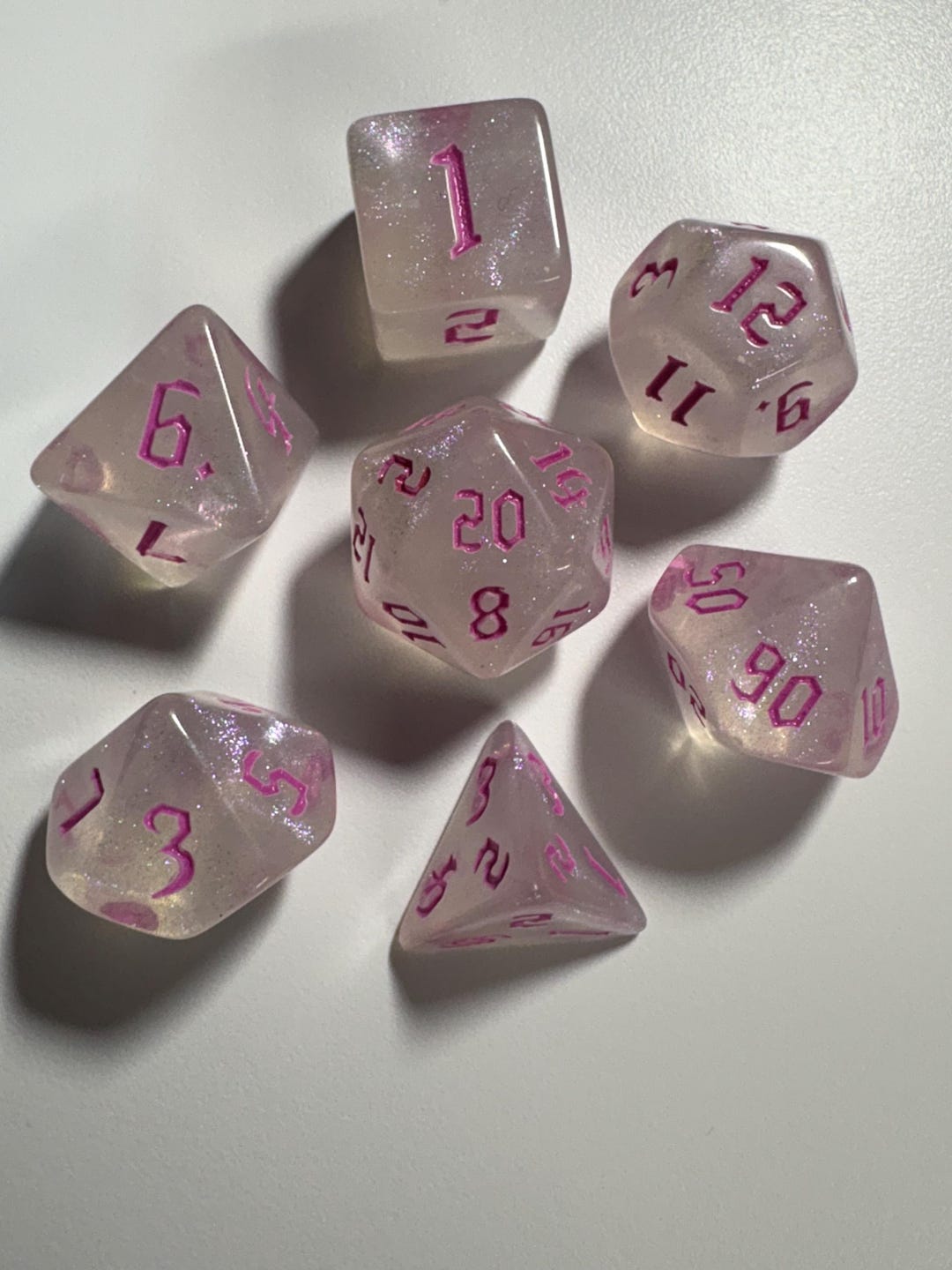 Cool Pink Orcish Script 7 Piece Dnd Dice Set - Etsy
