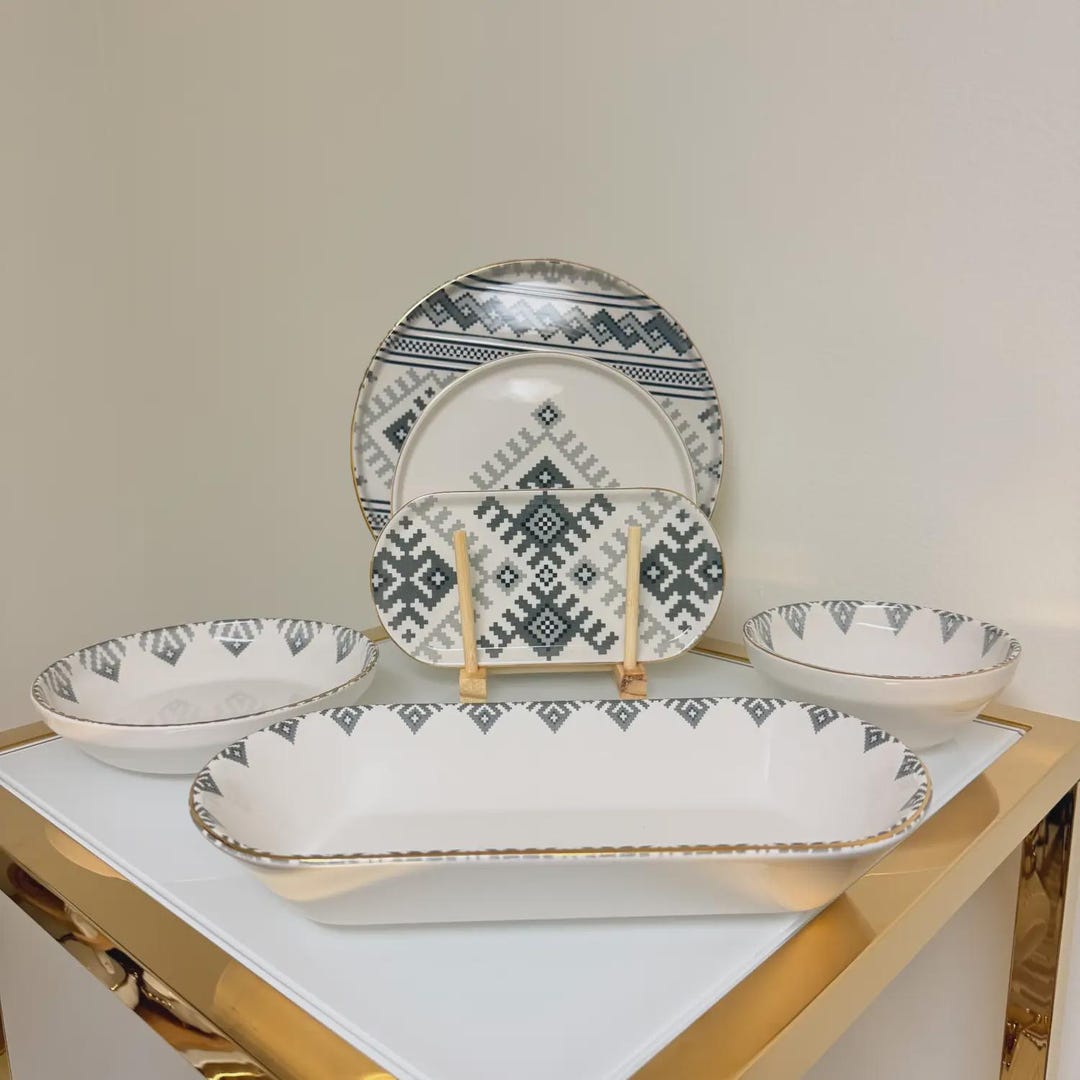 Set of 27 Turkish Porcelain Dinnerware Set With Kilim Pattern ...