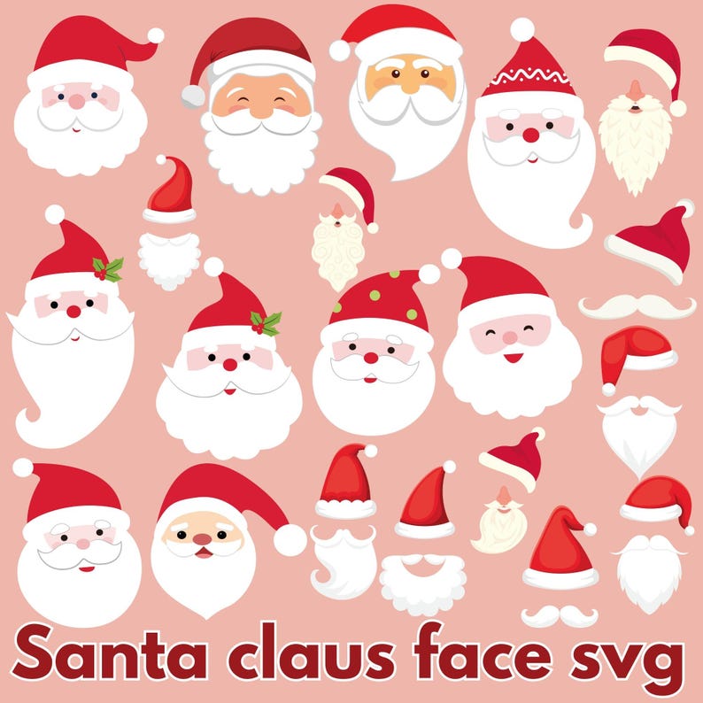 Santa Claus Face SVG, Cute Santa Layered File, Funny Santa Head Clipart ...