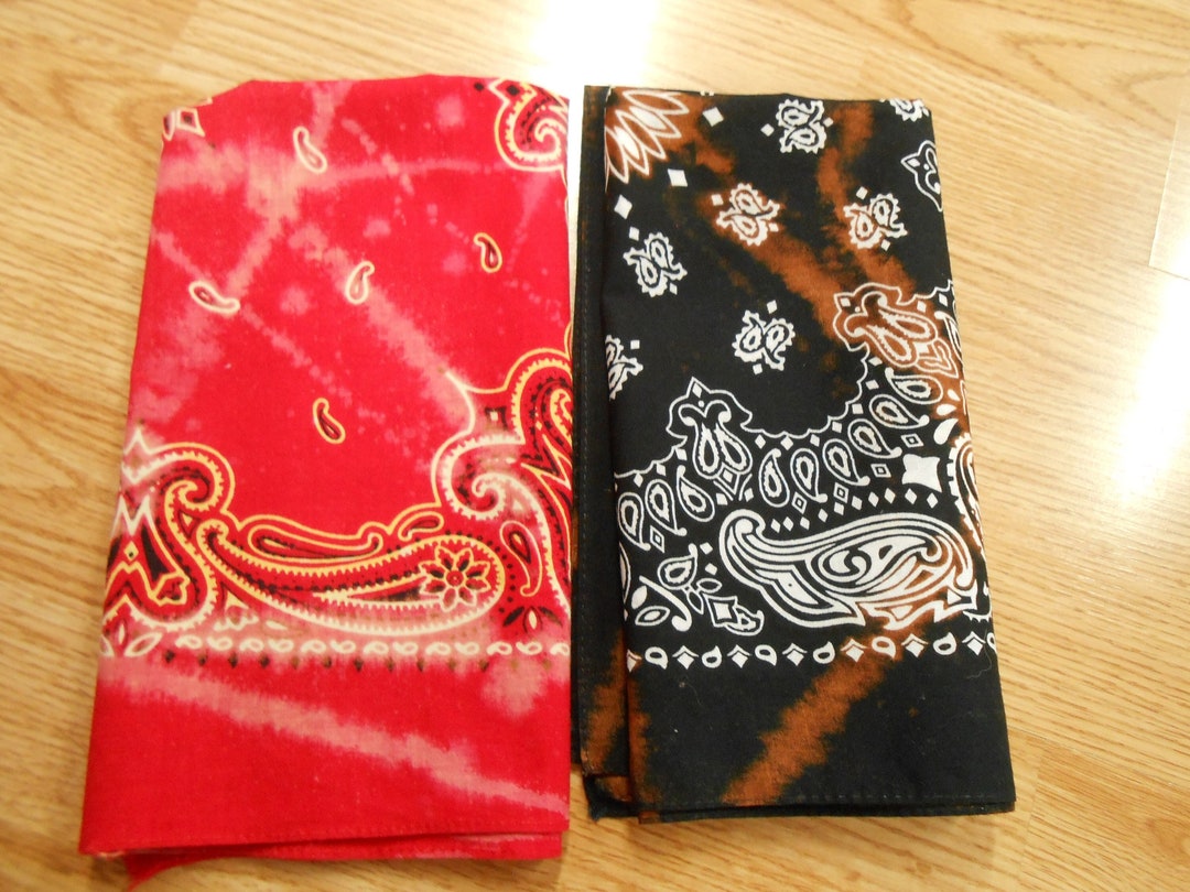 2 Handmade BANDANAS Hand Made in USA Black & Red PAISLEY Ice Dyed ...