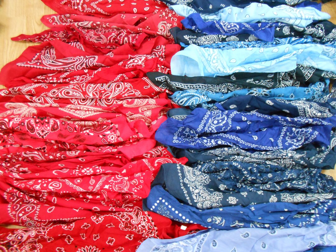 Lot of 10 Mixed BLUE & RED PAISLEY Soft Old School Cotton Biker Bandana ...