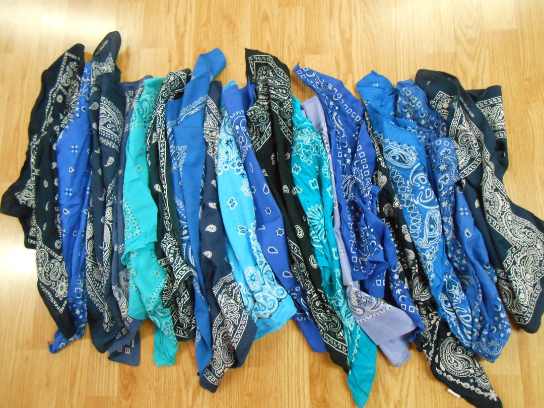 Old School Lot of 10 Mixed Shades of BLUE PAISLEYS Light & Dark Soft ...