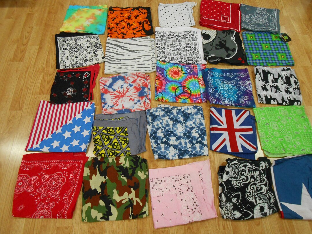 Lot of 25 Mixed Prints HIS & HERS Soft Cotton Biker Old School Bandana ...