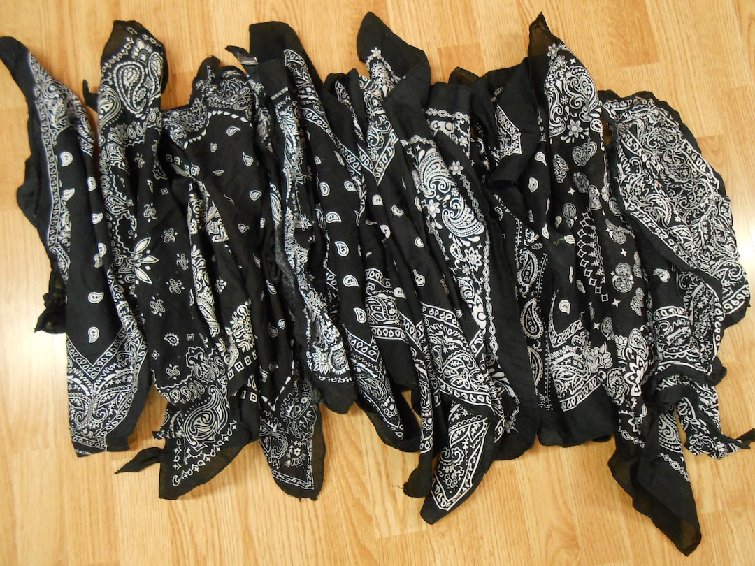 Old School Lot of 10 Mixed BLACK PAISLEYS Soft Cotton Biker Bandana's ...
