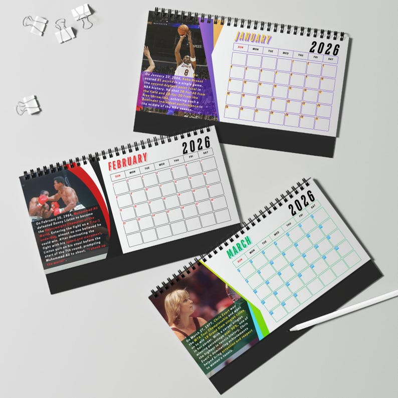 2026 Desktop Calendar: Athlete Achievements | Sports Calendar ...